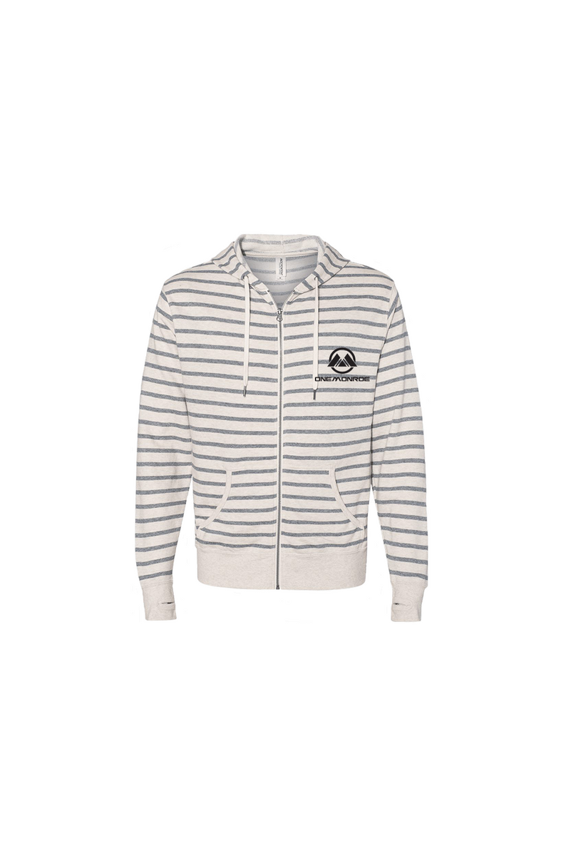 OneMonroe Oatmeal Heather Stripe Zip Hoodie - Embroidery – One Monroe ...